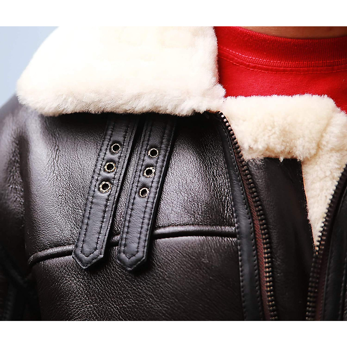 MARCO ENZOLANI B3 Bomber Jacket Aviator Real Shearling B3 Bomber Jacket Winter (Brown, l)