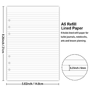(3-Pack) A5 Lined Refills Paper for Filofax Planner/Binders/Organizer, 6 Hole Punched, Total 300 Sheets/600 Pages, 100gsm, White, 5.8 x 8.2 Inch