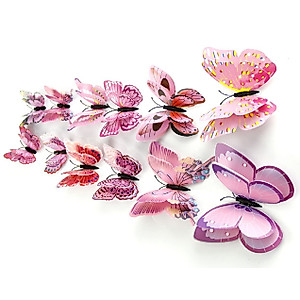 DaGou Mixed of 12PCS 3D Pink Butterfly Wall Stickers Decor Art Decorations¡­ (2*Pink)