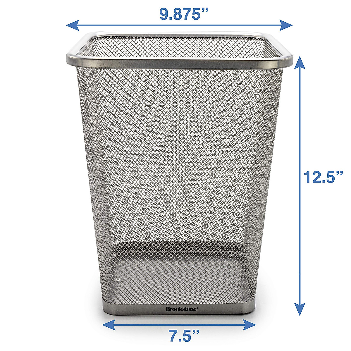 Brookstone BKH1461, [3 Pack] Metallic Mesh Wastebasket for Office & Home, Open Top, Under Desk Trash Can, Lightweight & Sturdy Recycling Bin, Standard, Silver