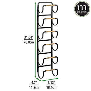 mDesign Wall Mount Towel Storage Rack for Bathroom - 6-Tier Hanging Organizer Mounted Holder Shelf for Multiple Bath Towels or Robes - Steel Metal and Wood - Yami Collection - Matte Black/Natural
