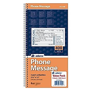Adams Message Book/Phone Call, Carbonless Duplicate, 5.50 x 11 Inches, 400 Sets per Book (SC1154D), White/Canary (SC1154-5D)