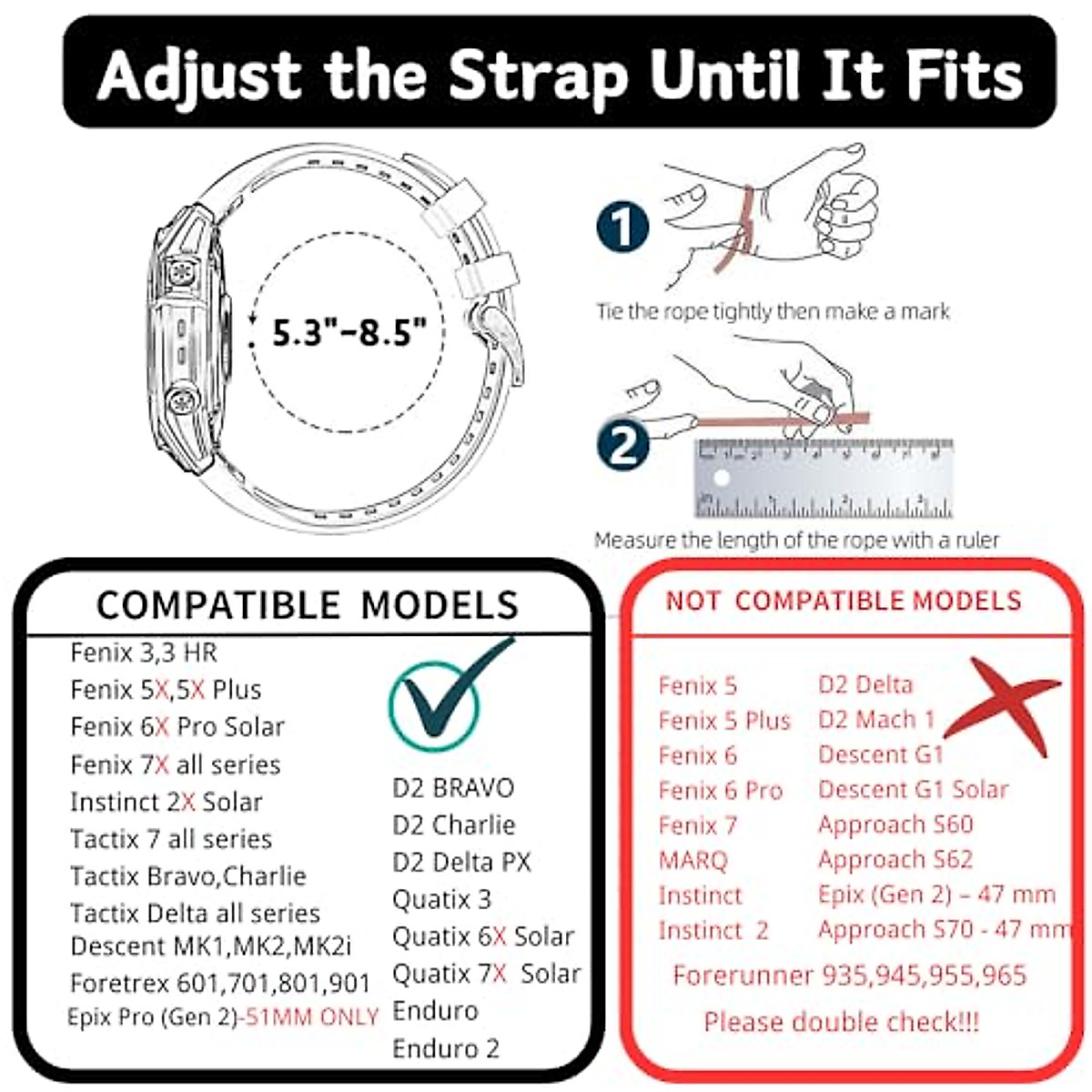 OUTVI 26 watch band compatible with garmin fenix 5x 6x Pro 7x 3 hr quick fit 26mm bands replacement for Epix Pro Gen 2 51mm Enduro 2 Descent Mk1 Mk2 Mk2i Mk3i tactix soft silicone men women Dark Blue