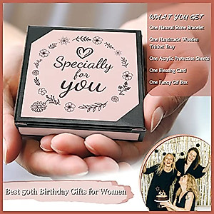 Sensi Blue 50th Birthday Gifts for Women, Happy 50th Birthday Gifts For Mom Auntie Grandma Wife Friend Sister, Fabulous 50 Like a Queen, Natural Stone Crown Bracelets