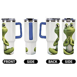 40 Oz Vacuum Tumbler with Deep Blue Handle Leakproof Insulated Tumbler The Funny Frog Doing Yoga Stainless Steel Travel Mug with Lid And Straw Coffee Cup Cute Water Bottles Cup Holder Friendly