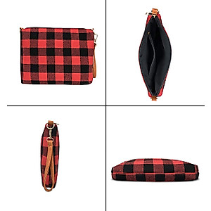 MONOBLANKS Women Buffalo Plaid Crossbody Purse Bag Small Shoulder Wristlet Phone Bag (Red Buffalo Plaid)
