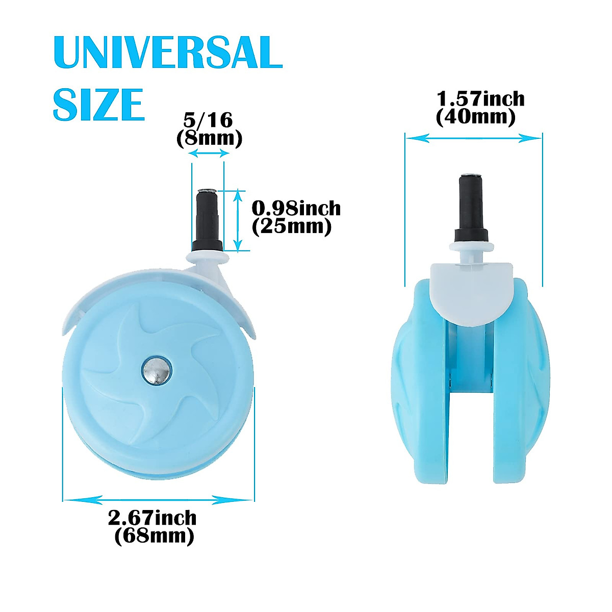 BAYWYI Baby Walker Wheels Replacement, Set of 2, Baby Walker Accessories, Plastic Rubber Wheels Casters, Universal Wheels, Blue-3, 8mm