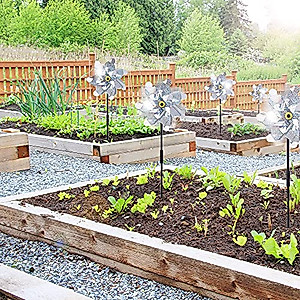 BATTIFE 10 Pack Reflective Pinwheels for Yard and Garden, Pre-Installed Bird Blinder Sparkly Pin Wheel, Scare Birds & Animal Away Wind Spinner (Sliver)