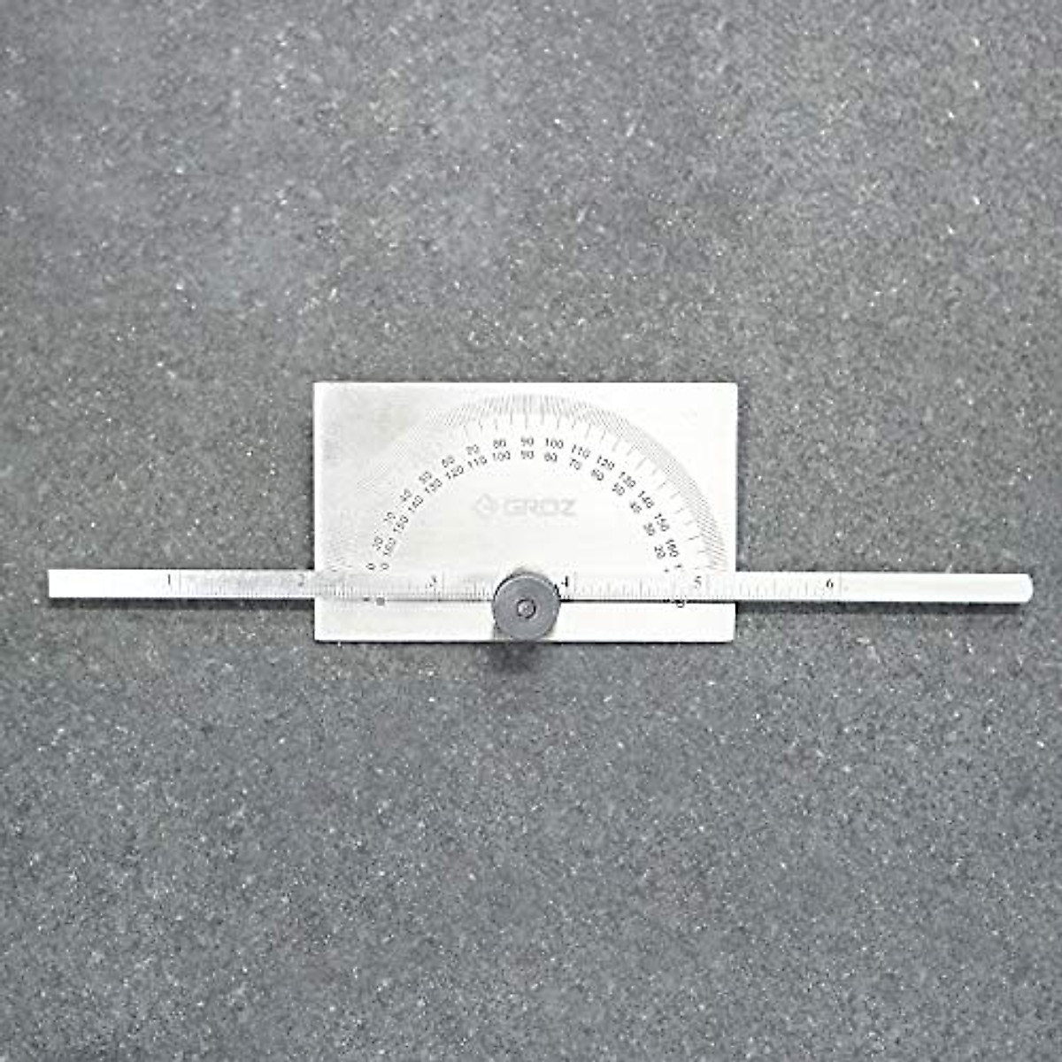 Groz 01225 6" Rectangular Head Depth Gauge, with Protractor