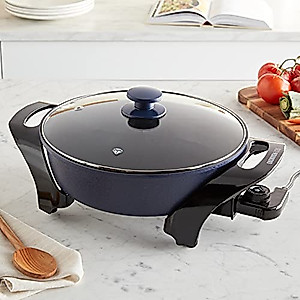 Blue Diamond Ceramic Nonstick Split Savor, 5.5QT Electric Skillet Hot Pot with Divider, Dishwasher Safe, Adjustable Temperature Control, PFAS-Free, Blue