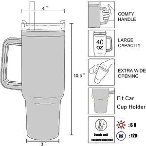 FAMKX 40oz Insulated Travel Mug Tumbler With Handle And Straw,Stainless Steel Double wall Vacuum Thermos Cup Keep Drink Cold and Hot (Champagne#)