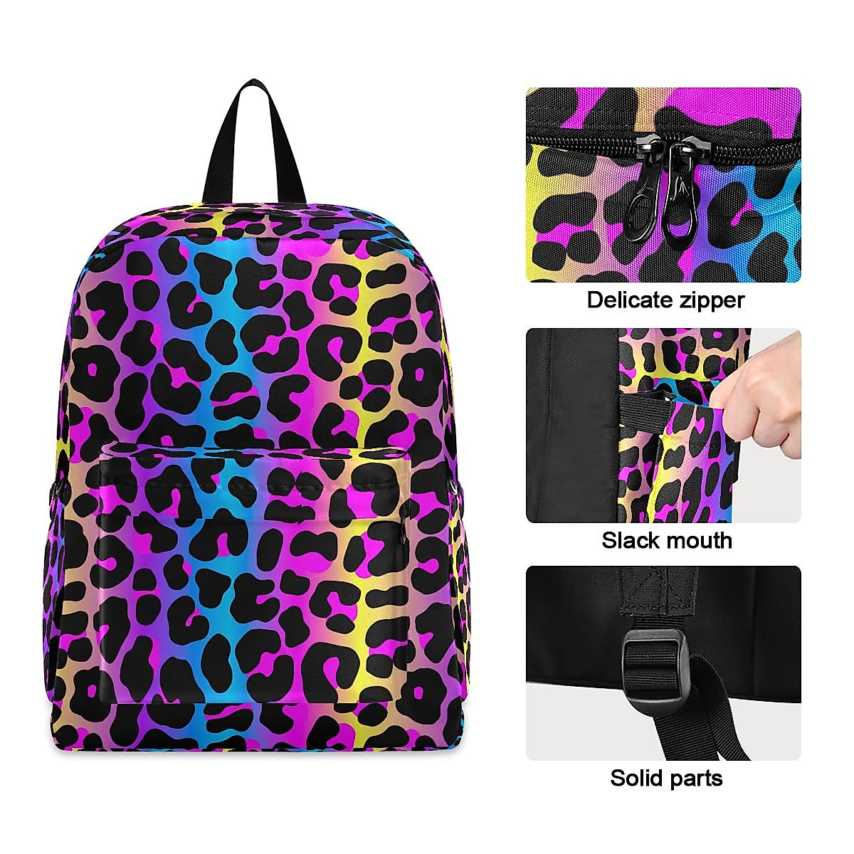 Backpack Travel Rucksack, Leopard Print Cheetah Neon Gradient Lightweight School Bag for Students Teens Girls Boys