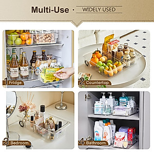 Ynelyase Clear Refrigerator Organizer Bins Plastic for Pantry Freezer Drawer Storage with Wheels and Adjustable Dividers Caddy (7.6" Wide, 2 Pack)