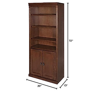 Martin Furniture Huntington Oxford Wood Bookcase with Doors, Storage Cabinet, Office Shelves, Brown (HO3072D/B)