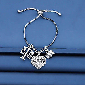 MYOSPARK Scales of Justice Lawyer Gift Lawyer Rhinestone Heart Bracelet Lawyer Attorney Jewelry Law School Graduation Gift (lawyer chain bracelet white)