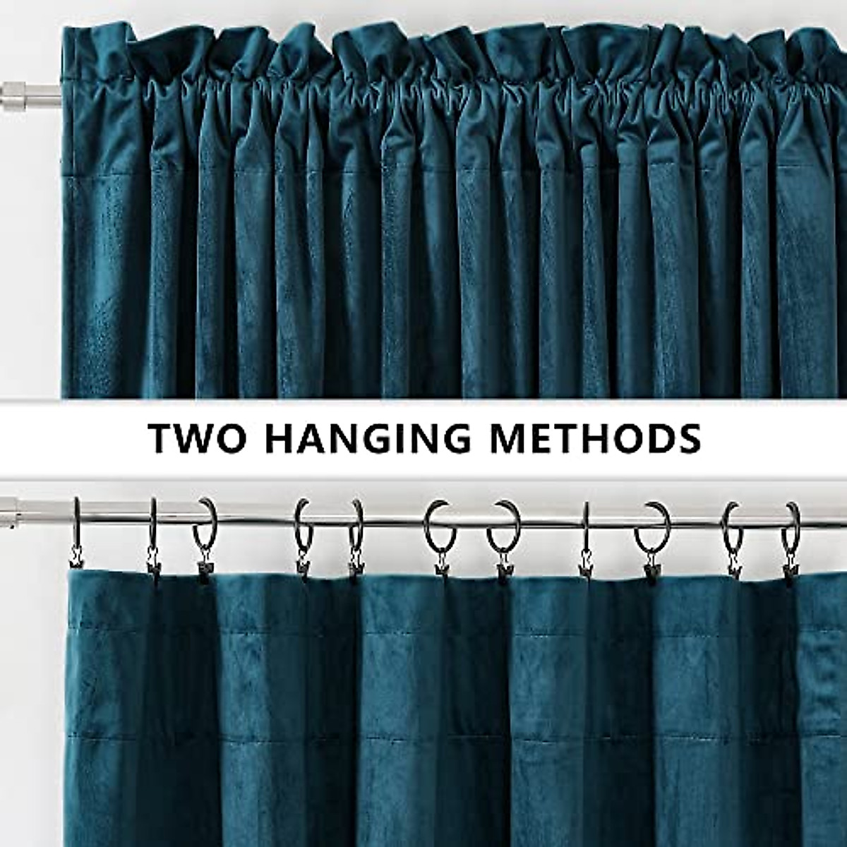 Benedeco DeepTeal Velvet Curtains for Bedroom Window, Super Soft Luxury Drapes, Room Darkening Thermal Insulated Rod Pocket Curtain for Living Room, W52 by L96 inches, 2 Panels