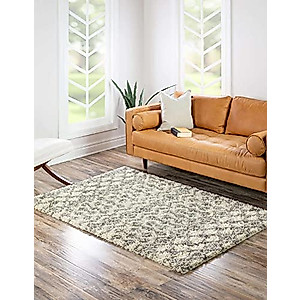 Unique Loom Moroccan Trellis Shag Collection Area Rug - Meknes (6' x 9' Rectangle, Ivory/Gray)