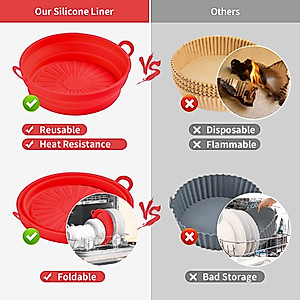 Air Fryer Silicone Liners - Reusable & Foldable Round Airfryer Oven Silicon Basket Instant Pot Liner 8.5 Inch For 5.3QT or Bigger