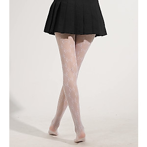 Sahabowi Women's Sexy Sheer Tights, High Waist Pantyhose, Vintage Control Top Stockings, CC Silk Jacquard White(LW2022111242,1pcs)