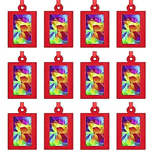 Colorful Geometric Art Christmas Photo Ornament Frame Red Picture Frame for Xmas Tree Hanging Decoration