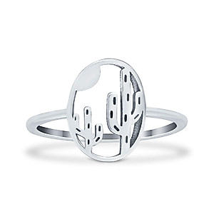 Blue Apple Co. Sterling Silver Size-6 Cactus Ring Band Round 925 Sterling Silver