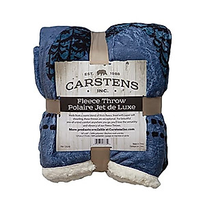Carstens Three Bears Rustic Plush Sherpa Throw Blanket 54" x 68", Blue