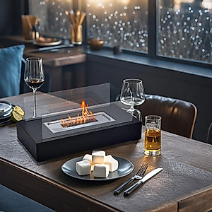 Tabletop Fire Pit, Smores Maker Kit Portable Indoor&Outdoor Table Top Firepit, Safer Burning Tabletop Fireplaces with Cobblestone- Gift for Home Decor & Balcony Parties, Housewarming Gift