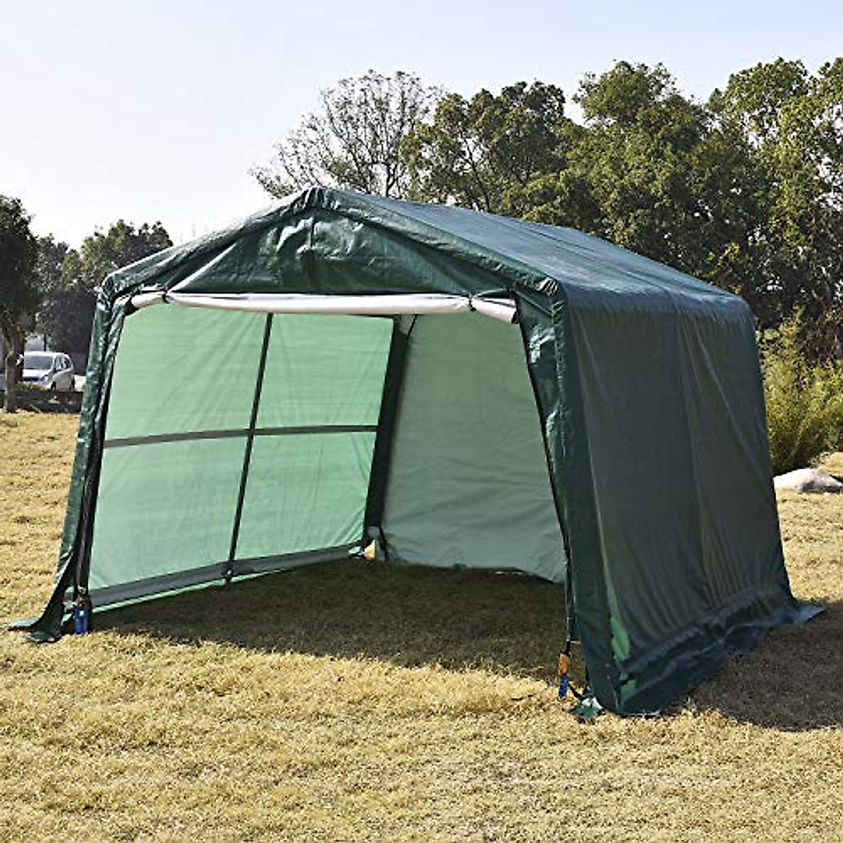 walnest Auto Storage Shelter Car Garage Steel Heavy Duty Carport Canopy Metal Frame Tent Waterproof (10×10×8ft, Green)