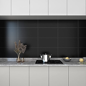 Decotalk Black Peel and Stick Floor Tile, Bathroom Floor Tile Waterproof, Black Vinyl Flooring, 12"x24", 15PCS Vinyl Plank Flooring, Floor Tile Stickers Peel and Stick, Black Flooring Tiles for Floor