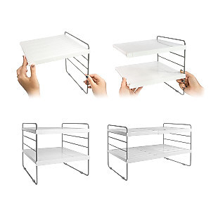 Grand Fusion Expandable Storage Shelf, Adjustable and Stackable Storage Organizer Rack, Expand from 9.8 to 15.6 inches Long and 3.7 to 8.3 inches Tall, 40lb Capacity, Pack of 1