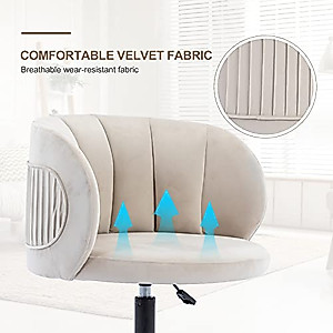 ayoodfo Home Office Desk Chair Modern Velvet Rolling Chair, Adjustable Task Chair with Mid-Back Swivel Office Chair, Accent Chairs Upholstered Armchair Vanity Chair for Living Room, Bedroom, Beige