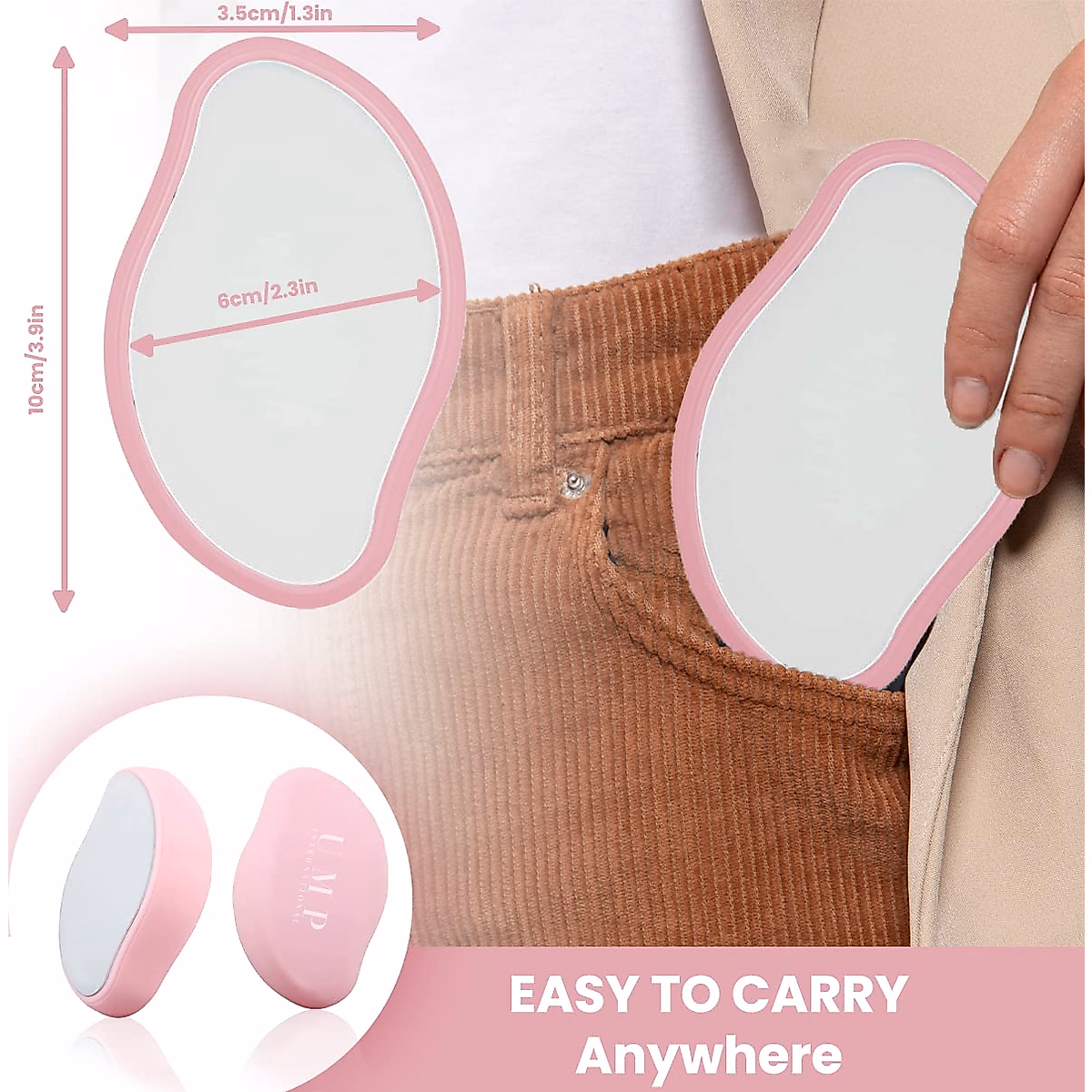 Crystal Hair Eraser for Women & Men, Reusable Crystal Hair Remover Painless Exfoliation Magic Hair Eraser, Crystal Hair Removal Tool for Arms, Chest, Legs and Back (Pink)