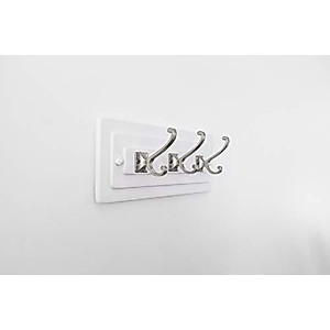 Hickory Hardware Catania Collection Coat Rack/Hook Rail 3 Coat and Hat Hooks 12 Inch Long White with Satin Nickel Finish