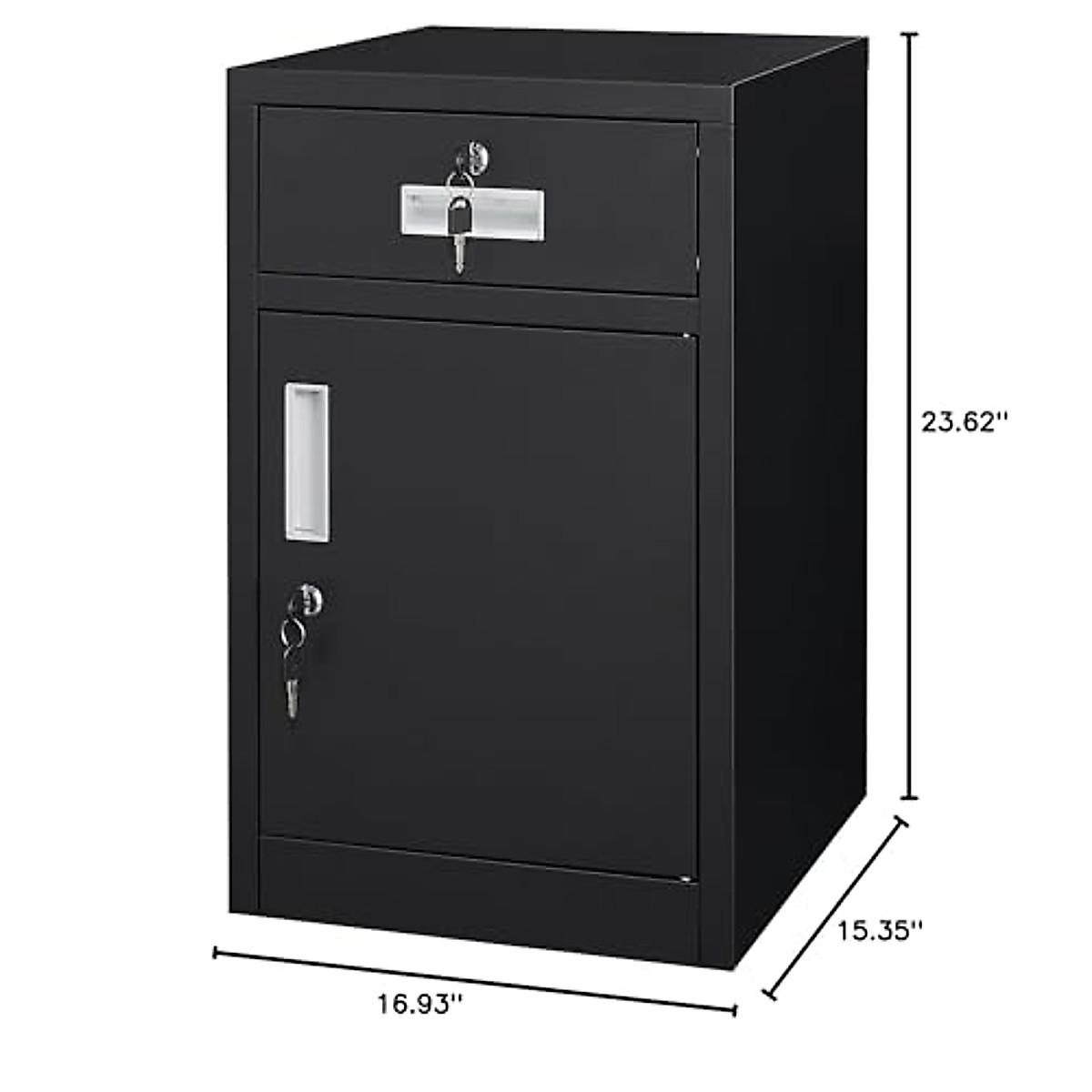 File Cabinet With Lock, Under Desk Locking Bookcase, Metal Filing for Home Office, Printer Stand (Black)