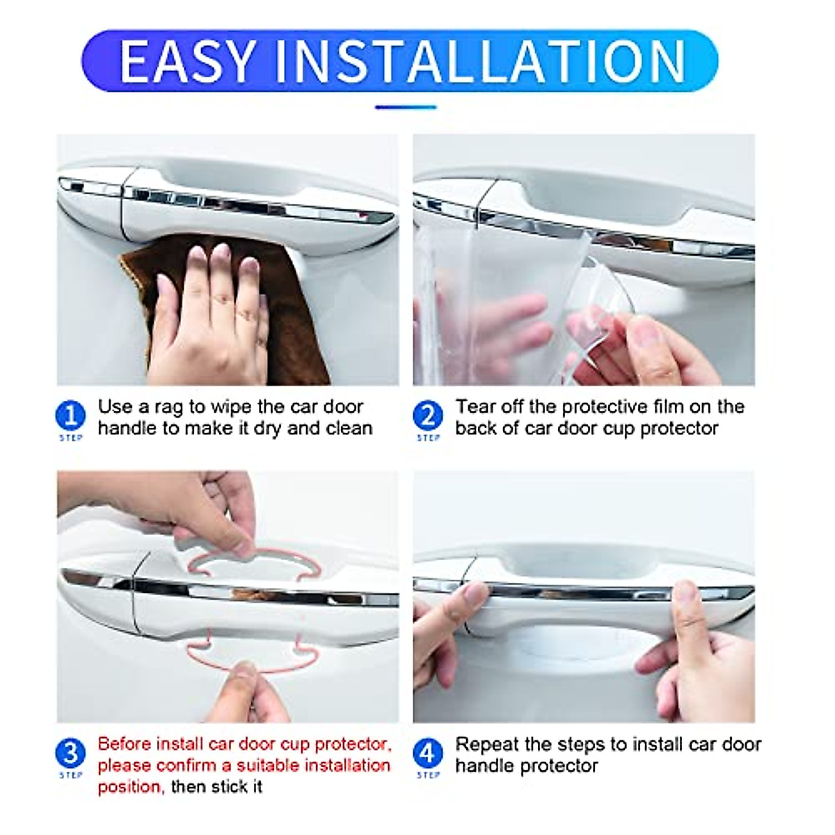 INSAUTO Car Door Handle Scratch Protector 12PCS Transparent Universal Car Door Handle Protector Accessories Clear Door Bowl Paint Protection Film Waterproof Anti-Scratch Stickers Covers