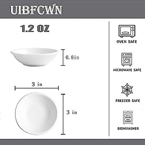 UIBFCWN 12 Pack Soy Sauce Dish 3inch Ceramic Dipping Bowls Bulk, 1.2 Oz White Dipping Sauce Bowls/Dishes, Small Dipping Sauce Cups for Sushi Ketchup Olive Oil Appetizer