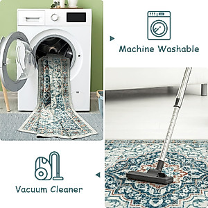 Beeiva Oriental Long Hallway Runner Rug Washable, 2.5x8 Low Pile Carpet Runner Rug Non Slip, Blue Rug with Rubber Backing Kitchen Runner Rug for Bedroom Entryway Laundry Room