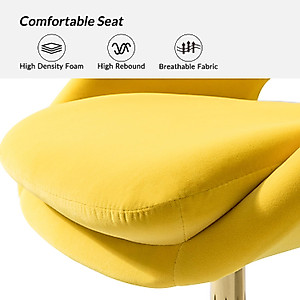 TINA'S HOME Modern Velvet Office Chair with with Adjustable Swivel, Comfy Upholstered Desk Chair with Open Back, Small Cute Chair for Living Room Study Vanity, Yellow