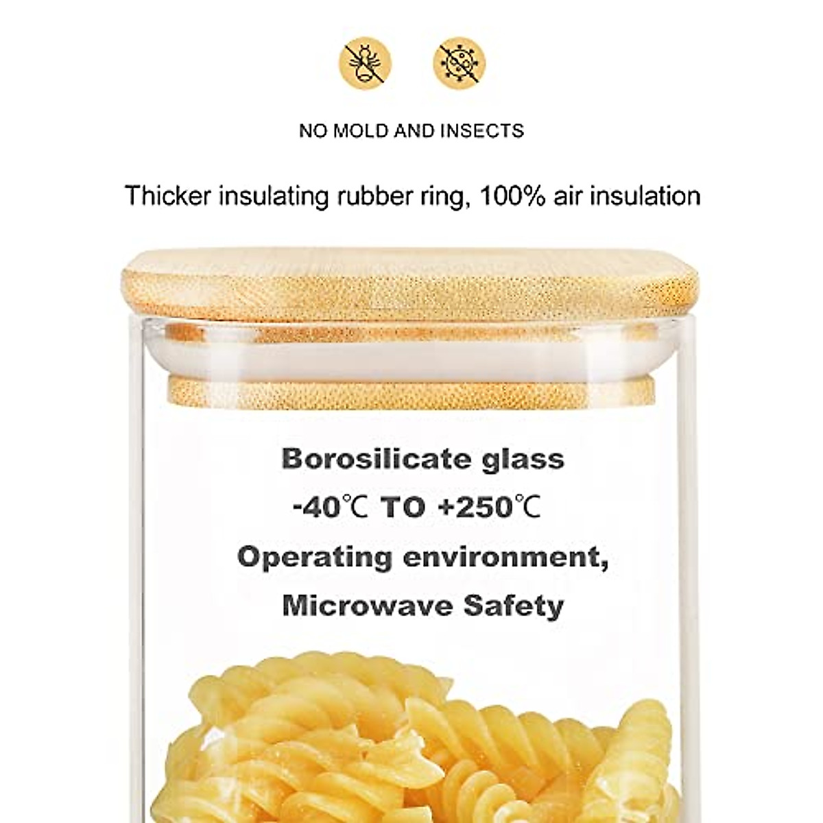 LIBWYS Square Pantry Glass Storage Jars with Bamboo Lids Set of 12, 297oz Airtight Food Containers Kitchen Storage Jars - Dishwasher Safe (12pack)