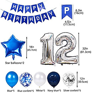 12th Birthday Party Decoration for Boys, Happy Birthday Banner Blue Number 12 Birthday Balloons 12th Birthday Latex Confetti Balloon for Boys Him Son 12 Years Old Birthday Decoration Supplies(12th)