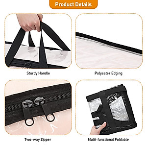 Fixwal 4 Pack Clear Clothes Storage Bags Organizer, 60L Moving Storage Totes with Sturdy Zipper, Bedding Storage Containers with Reinforced Handles for Blankets Comforter Space Saver(Black)