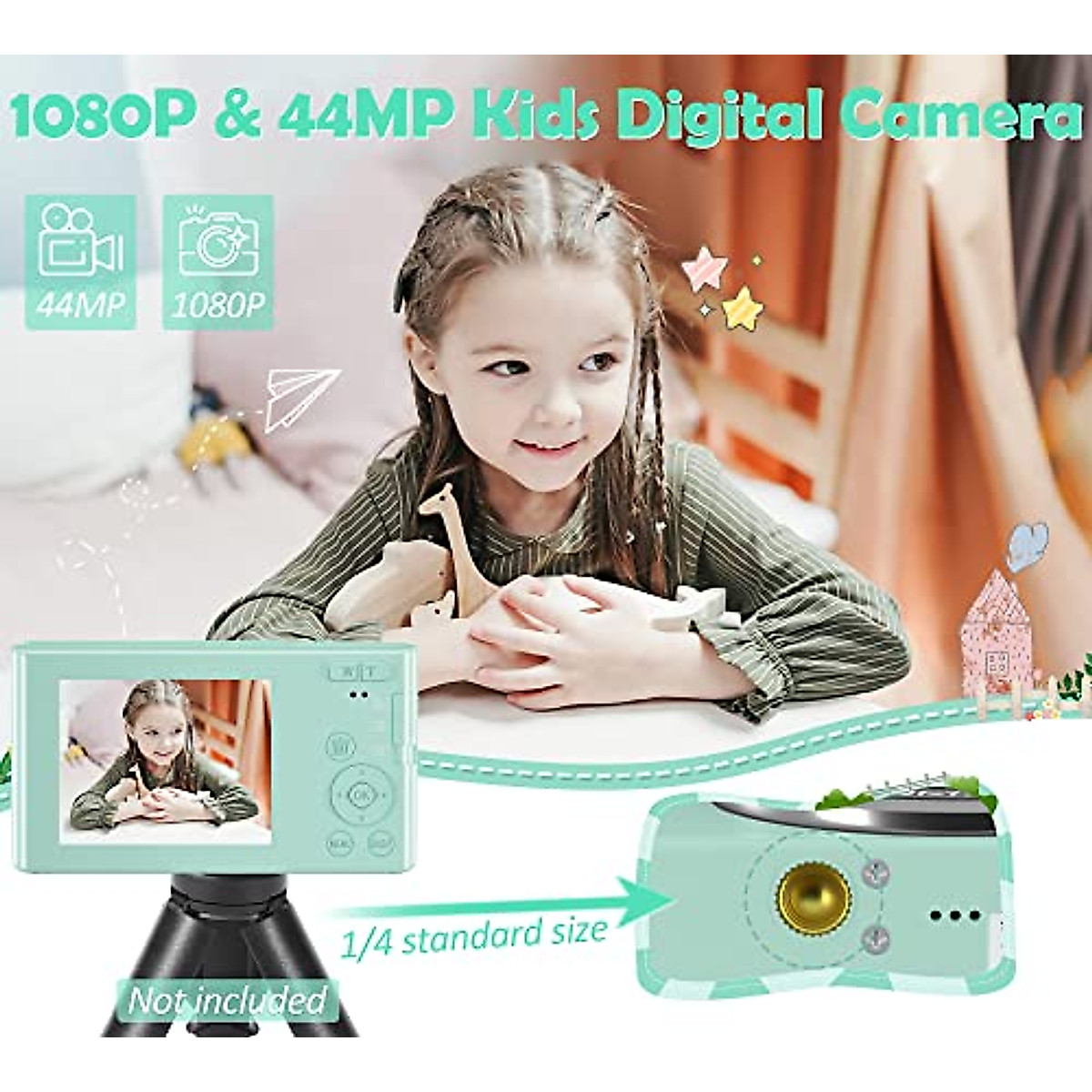 UIKICON Digital Camera, FHD 1080P Kids Camera Video Camera with 32GB SD Card 16X Digital Zoom, Compact Point and Shoot Camera Portable Small Camera for Teens Students Boys Girls - Green