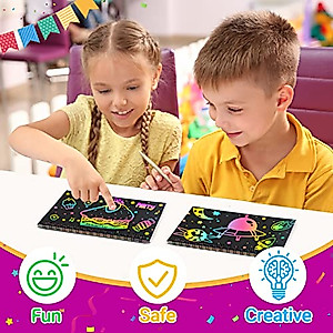 pigipigi Scratch Art-Craft Notebook: 16 Pack Rainbow Scratch Party Favor Kid Paper Craft Project Art Supply for Girls Boys Age 3 4 5 6 7 8 9 10 11 Year Old Toy Christmas Birthday Gift Activity