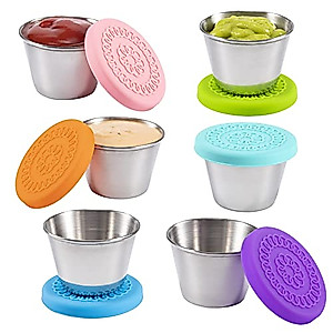 Salad Dressing Container To Go 6x2.5 oz Stainless Steel Condiment Container Small Containers with Lids Leakproof Salad Dressing Container for Kids Lunch Containers Lunch Box (Stainless Steel, 6)