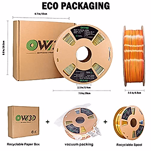 2 Pack PLA Filament 1.75mm, 3D Printer Filament Tri-Colors Rainbow PLA Filament Silk PLA Red-Yellow-Blue with Silk Black Purple, 2kg