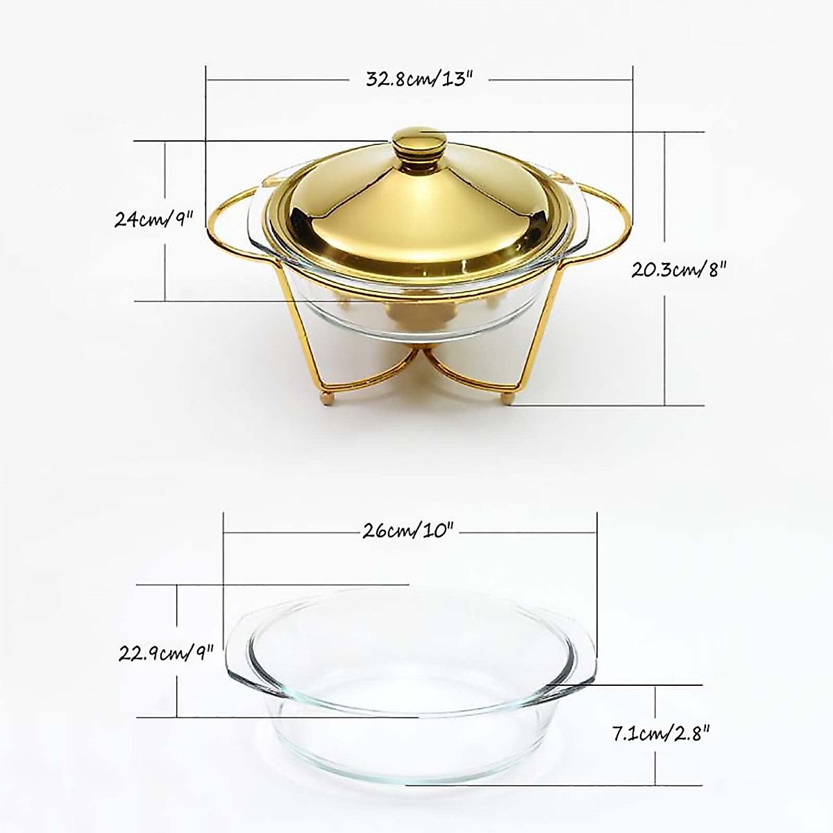 JYHCD Glass Chafing Dish Buffet Set, with Stainless Steel Lid and Holder, Round Food Warming Tray, for Buffet, Wedding, Parties, Banquet, Catering Events,Silver,2L