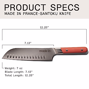 Made In Cookware - 7" Santoku Knife - Crafted in France - Full Tang With Pomme Red Handle