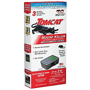 Tomcat Mouse Killer Disposable Station for Indoor Use - Child Resistant, 3 Stations with 1 Bait Each