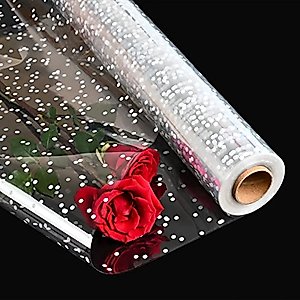 Giiffu 148Ft Clear Cellophane Wrap Roll (Folded 34''x148Ft) Irregular White Dot Florist Paper Wrapper 3 Mil Thicken Long Film Large Gift Wrapping Paper for Flower Gift Baskets Wrap