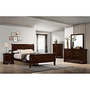 Furniture of America Jussy Transitional Solid Wood Cal King Sleigh Bed in Cherry